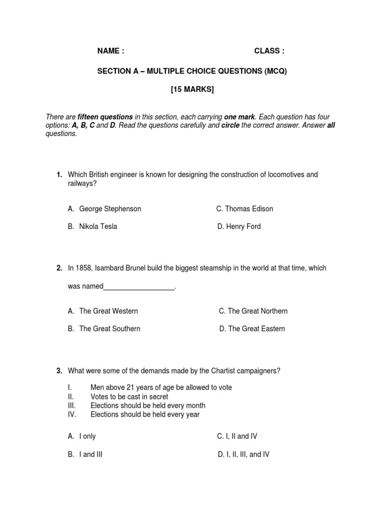 Multiple Choice and Structured Questions on British History | PDF ...