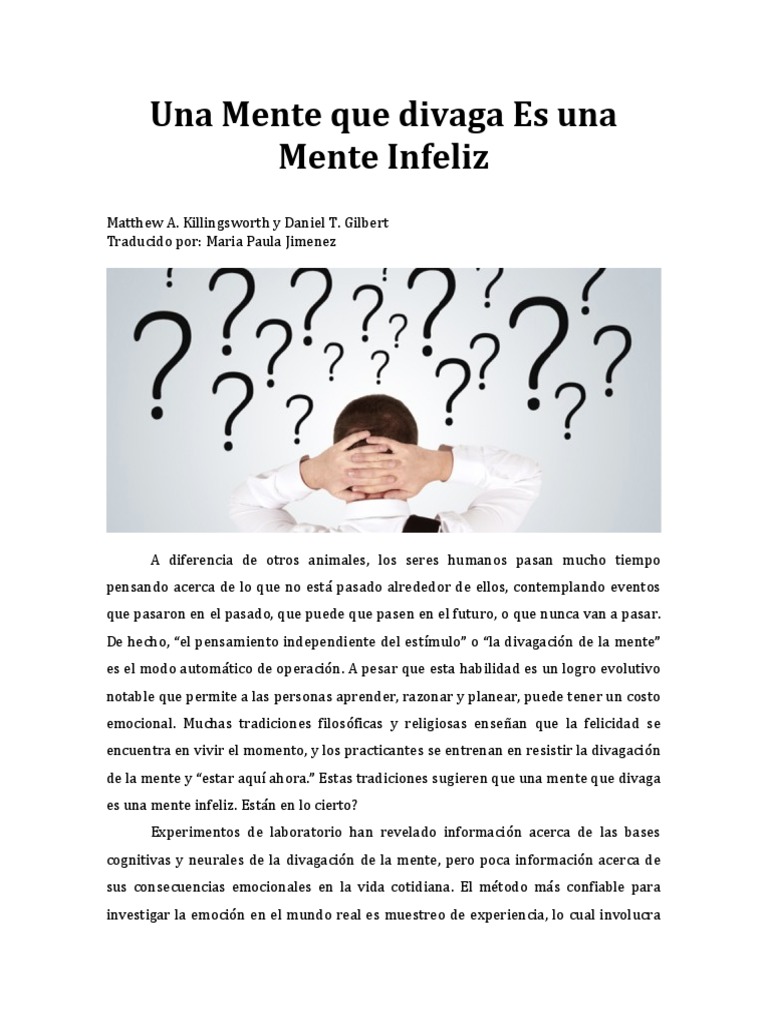 Una Mente Que Divaga Es Una Mente Infeliz | PDF | Mente | Felicidad