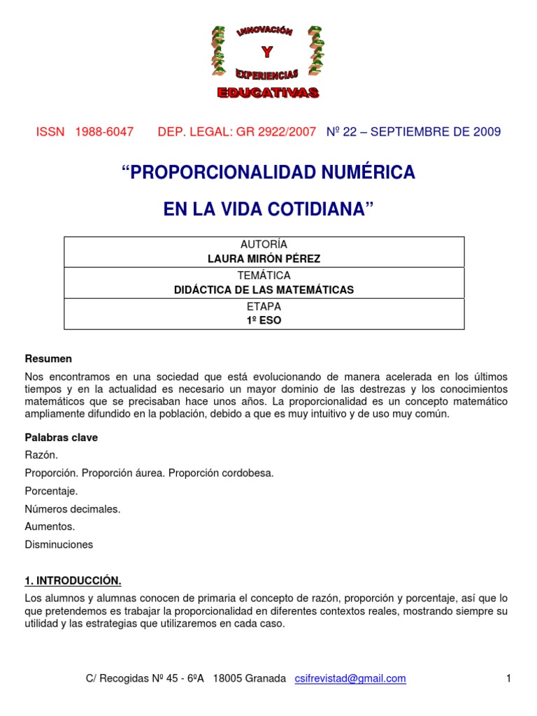 LAURA - MIRON - 1 Proporcionalidad Directa en La Vida Cotidiana. | PDF ...