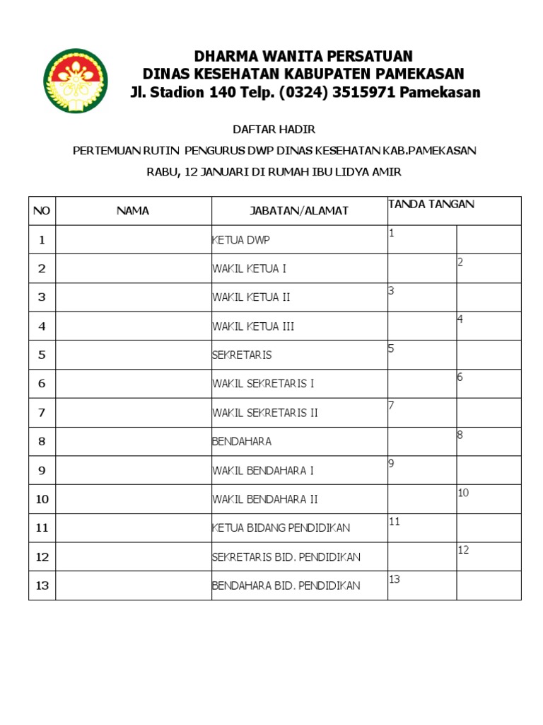 Absensi Pertemuan Pengurus | PDF