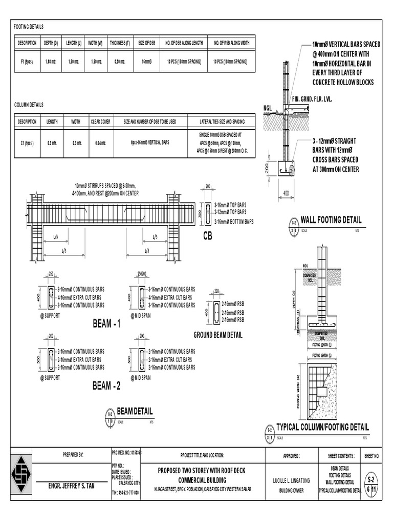 Wall Footing Detail: Fin. Grnd. Flr. Lvl. NGL | PDF | Building ...