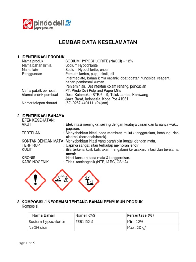 (MSDS) LDK - NaOCl - Rev3 (Sodium Hypo 12%) | PDF