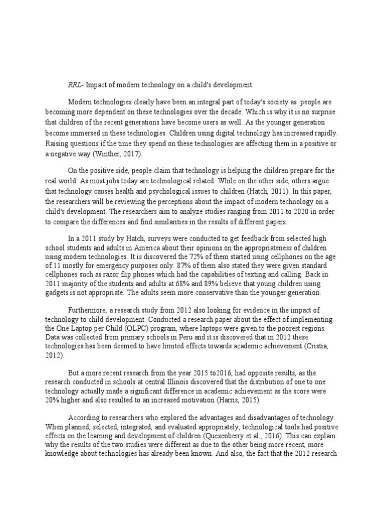 RRL On Imapct of Technology On Child Development - EAPP | PDF ...