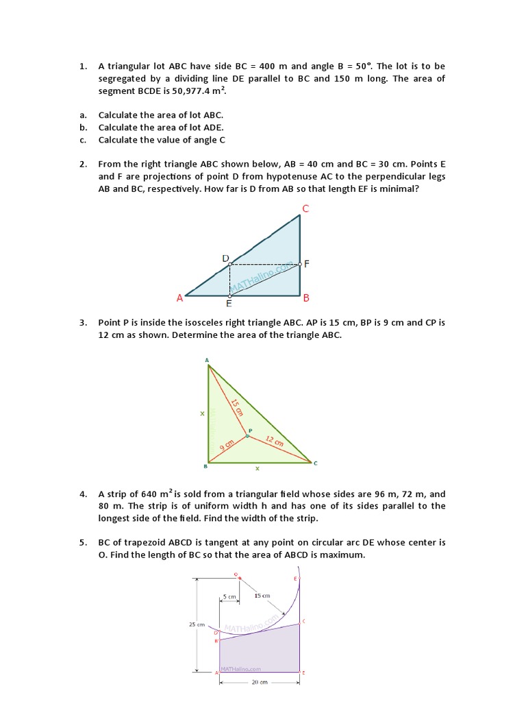 Geometric Problems: Areas of Triangles, Trapezoids, Circles and ...