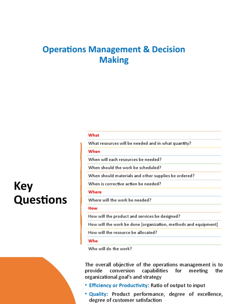 Operations Management Key Questions & Goals | PDF | Career & Growth | Art