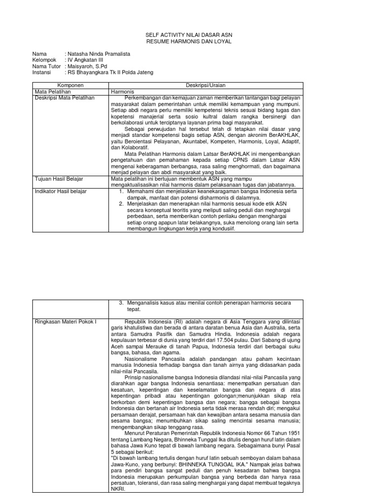 Resume Harmonis Dan Loyal Natasha | PDF