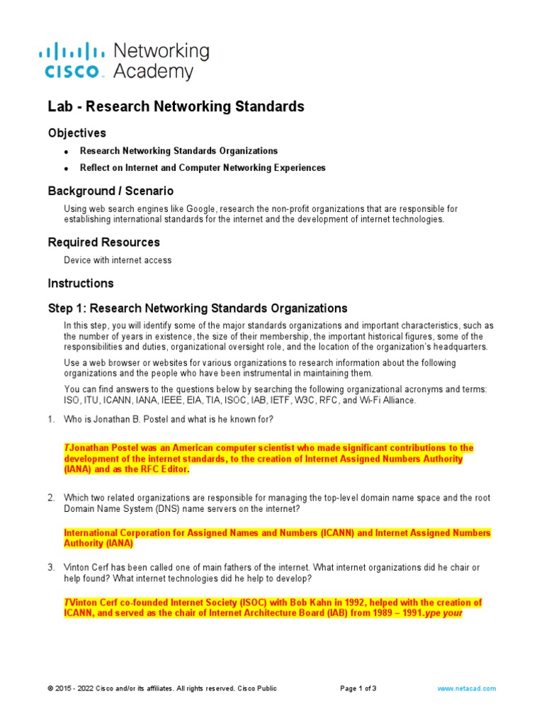 3.4.4 Lab - Research Networking Standards | PDF | Internet | World Wide Web