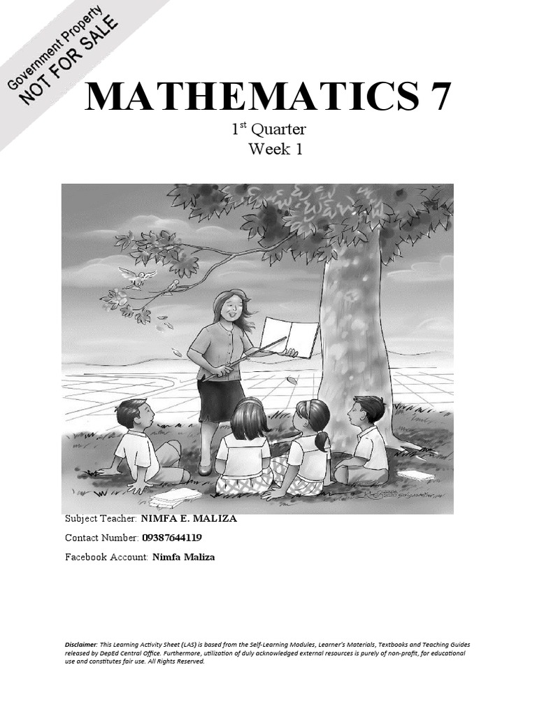 Mathematics 7: 1 Quarter Week 1 | PDF | Set (Mathematics) | Bracket