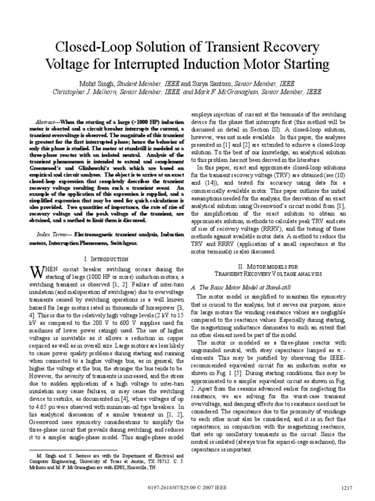 Closed Loop Solution of Transient Recove | PDF | Electric Motor | Electrical Network
