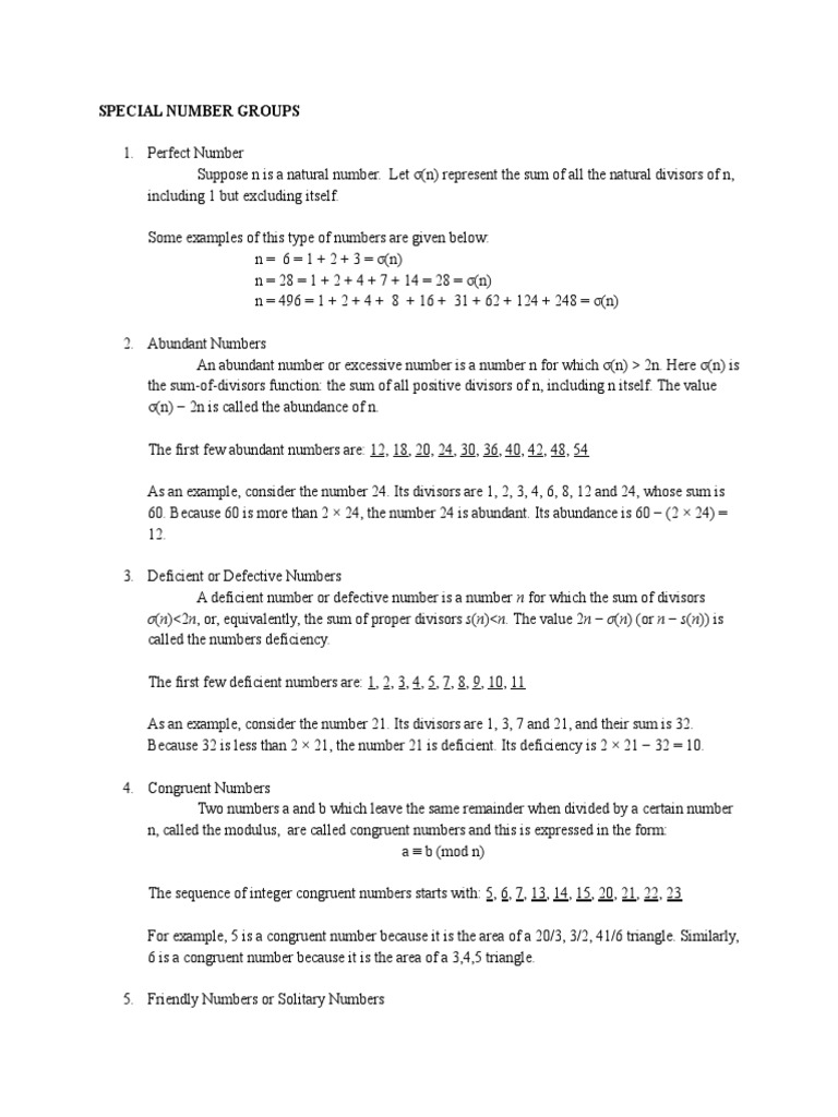 Special Number Groups | PDF | Mathematics | Discrete Mathematics