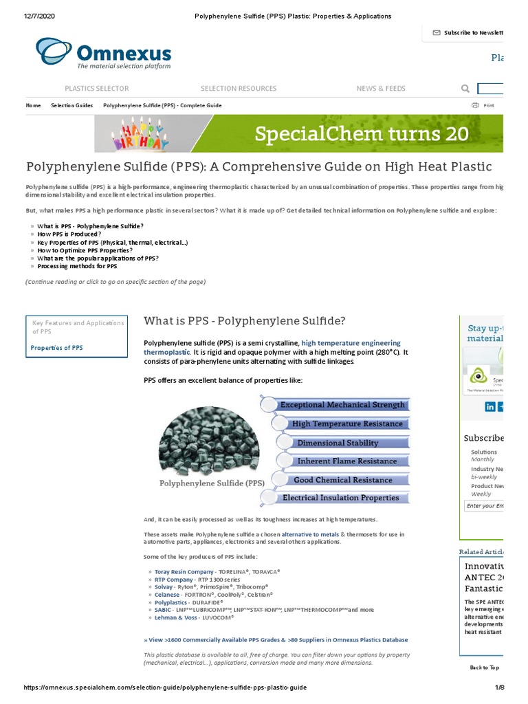 Polyphenylene Sulfide (PPS) Plastic - Properties & Applications | PDF ...