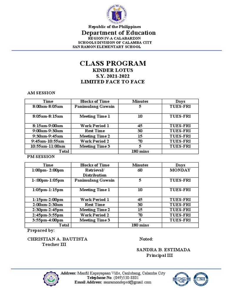 Calamba City Kindergarten Class Program | PDF | Government | Public ...