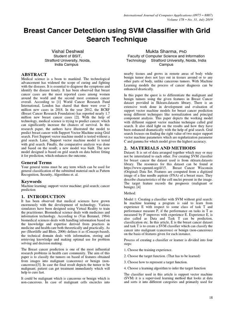 Breast Cancer Detection Using SVM Classifier With Grid Search Technique ...