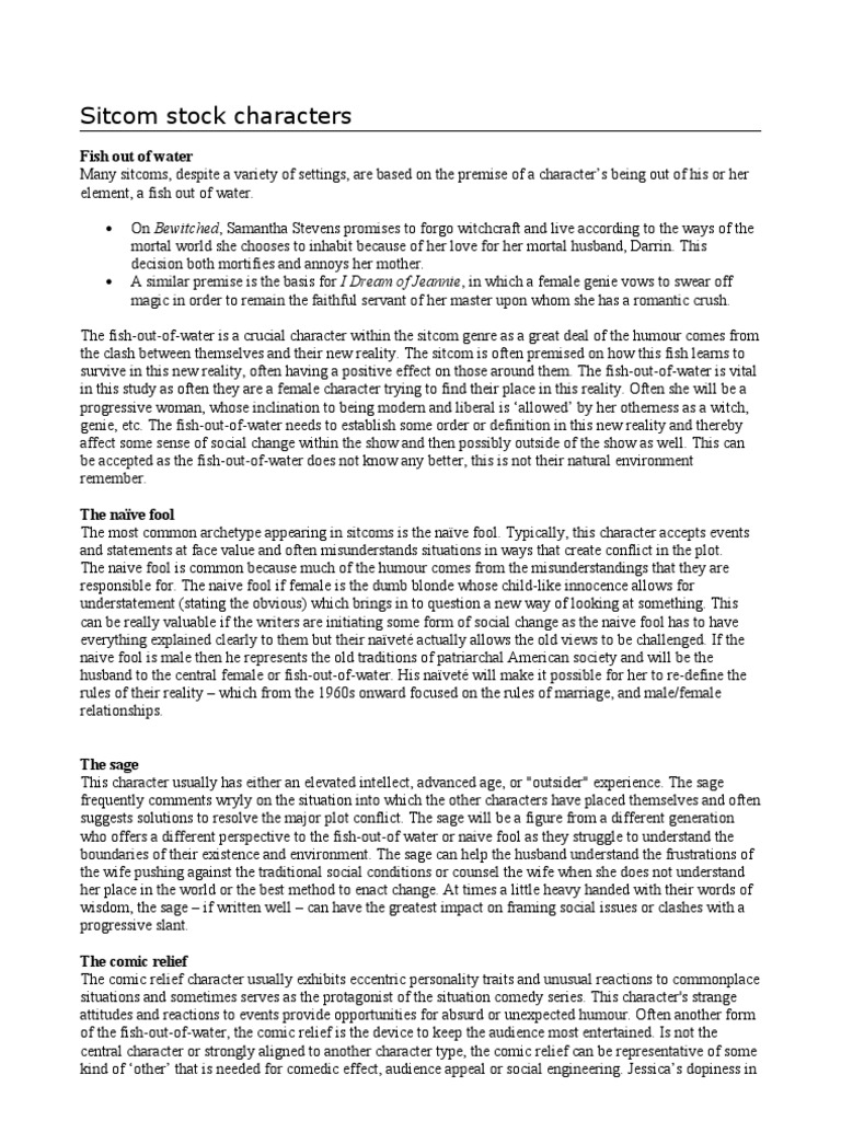 Key Sitcom Character Archetypes | PDF | Housewife