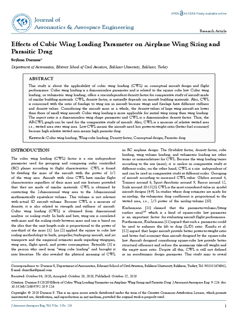 Effects of Cubic Wing Loading Parameter On Airplane Wing Sizing and ...