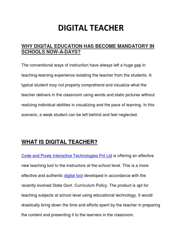 Digital Teacher: Why Digital Education Has Become Mandatory in Schools Now-A-Days? | PDF ...