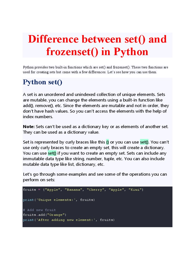 Set and Frozenset in Python | PDF | Computer Programming | Information ...