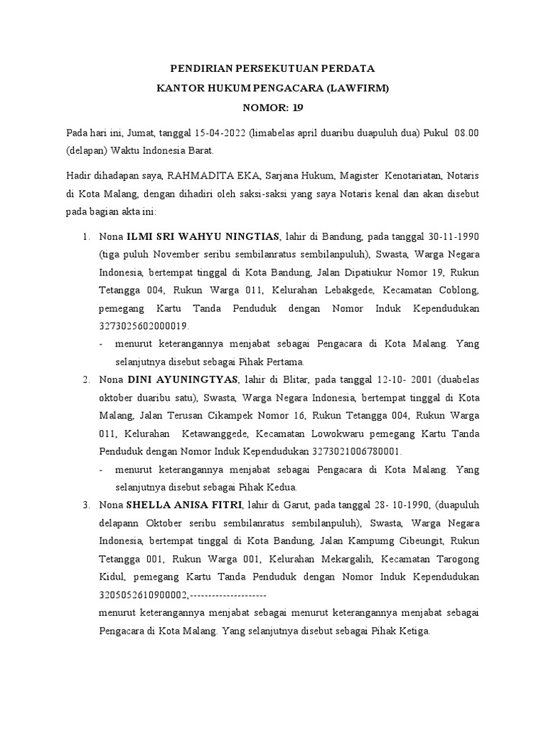 PENDIRIAN PERSEKUTUAN PERDATA PENGACARA New New | PDF