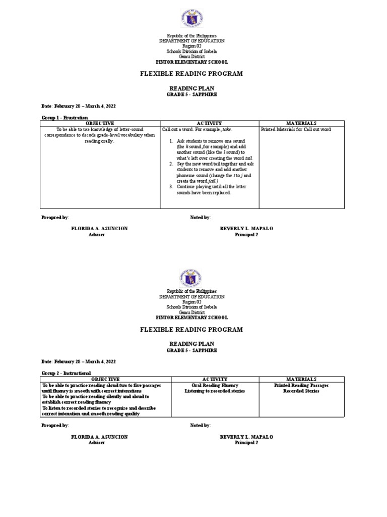 Reading Plan For Flexible Reading Program | PDF | Reading Comprehension ...