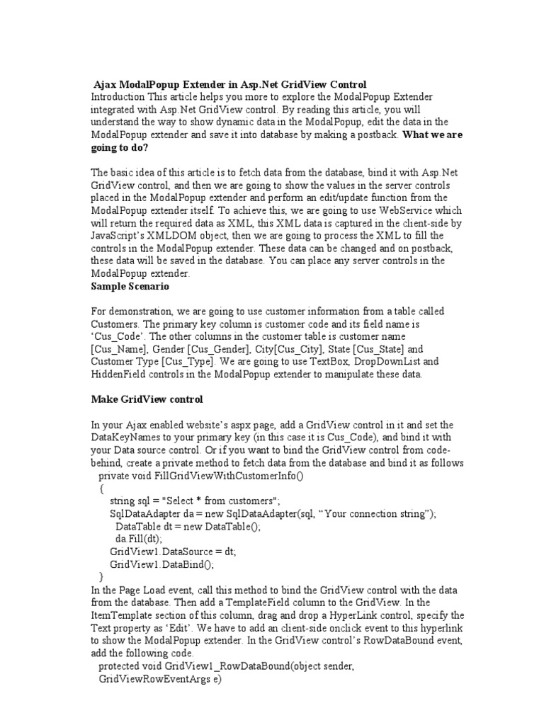 Ajax Modal Pop Up Extender In Asp Pdf Ajax Programming Active