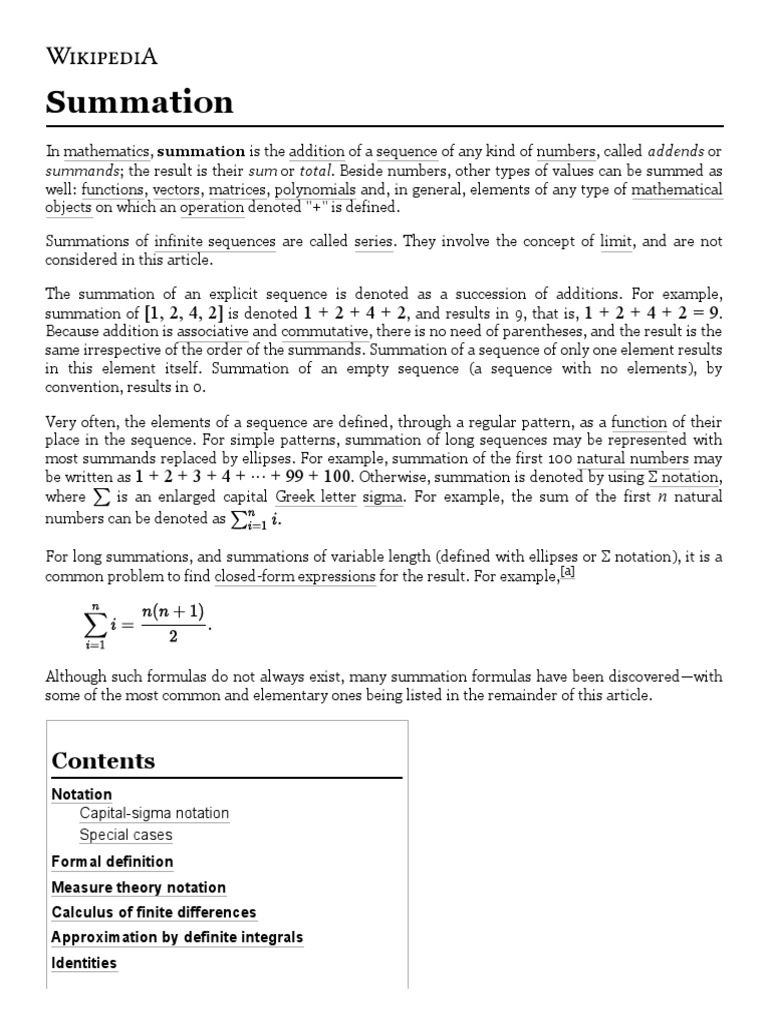 Summation - Wikipedia | PDF