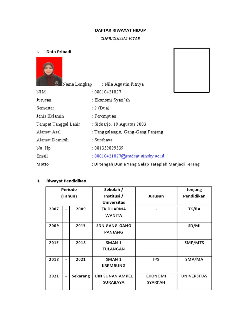 CV - NILA AGUSTIN FITRIYA Salinan | PDF