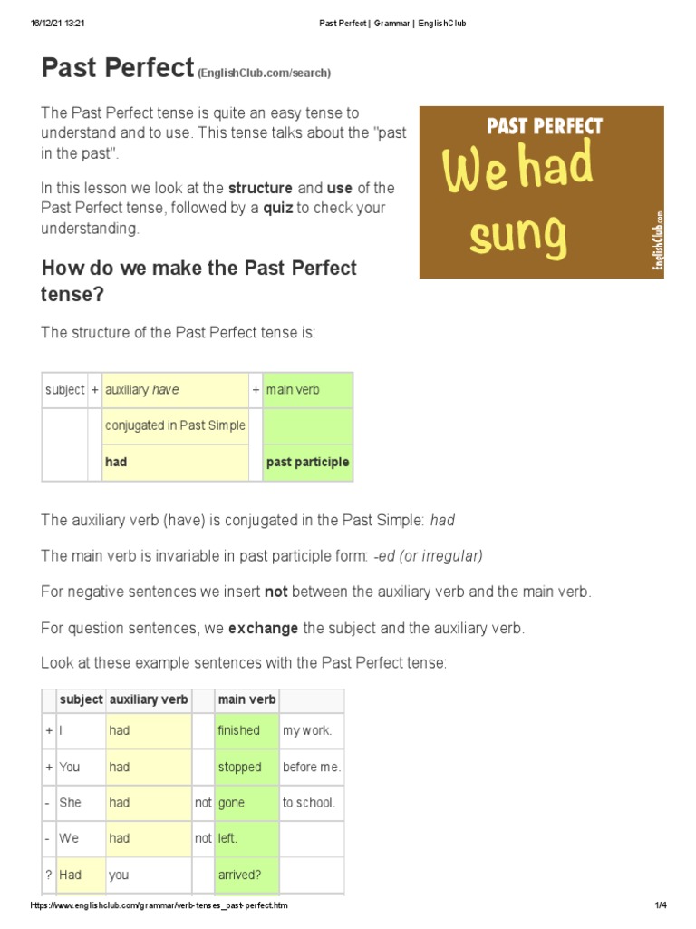 Past Perfect - Grammar - EnglishClub | PDF | Perfect (Grammar) | Verb