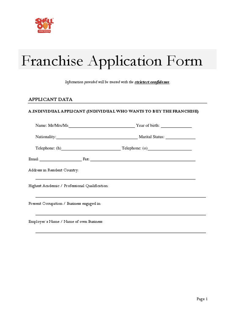 Franchise Application Form: Applicant Data | PDF | Franchising | Business
