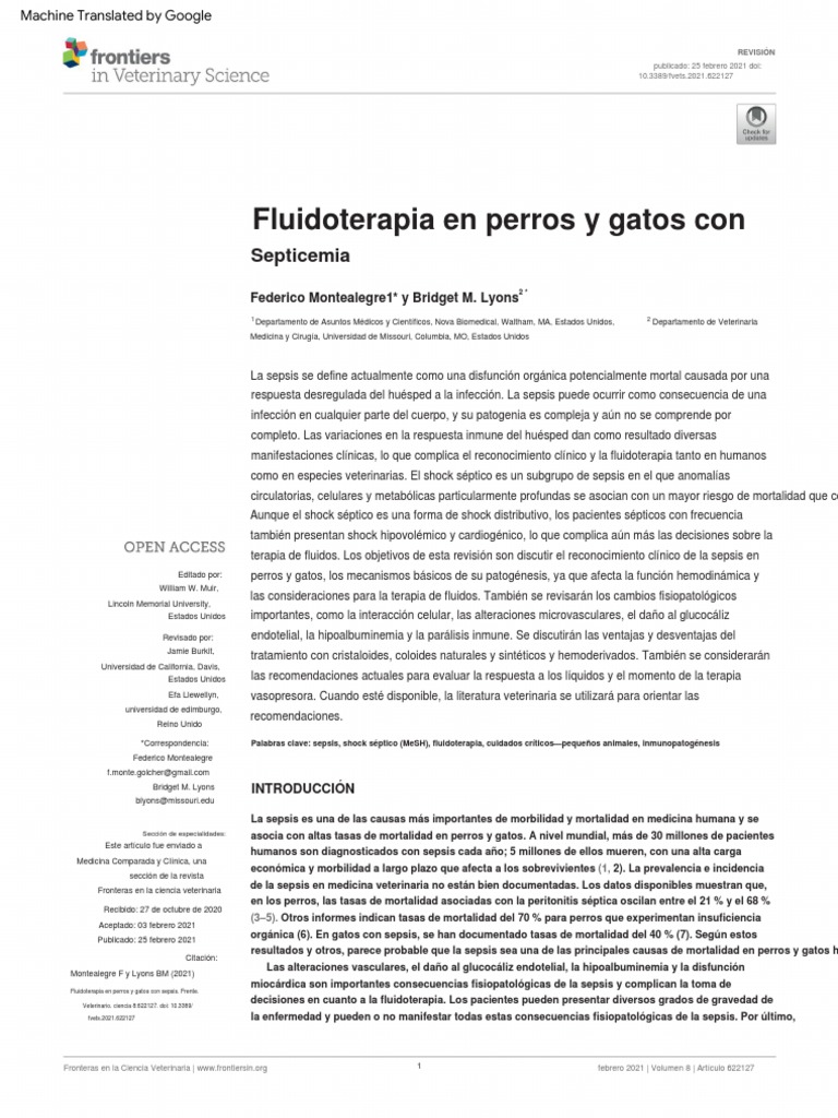 Fluid Therapy in Dogs and Cats With Sepsis | PDF | Septicemia | Inflamación