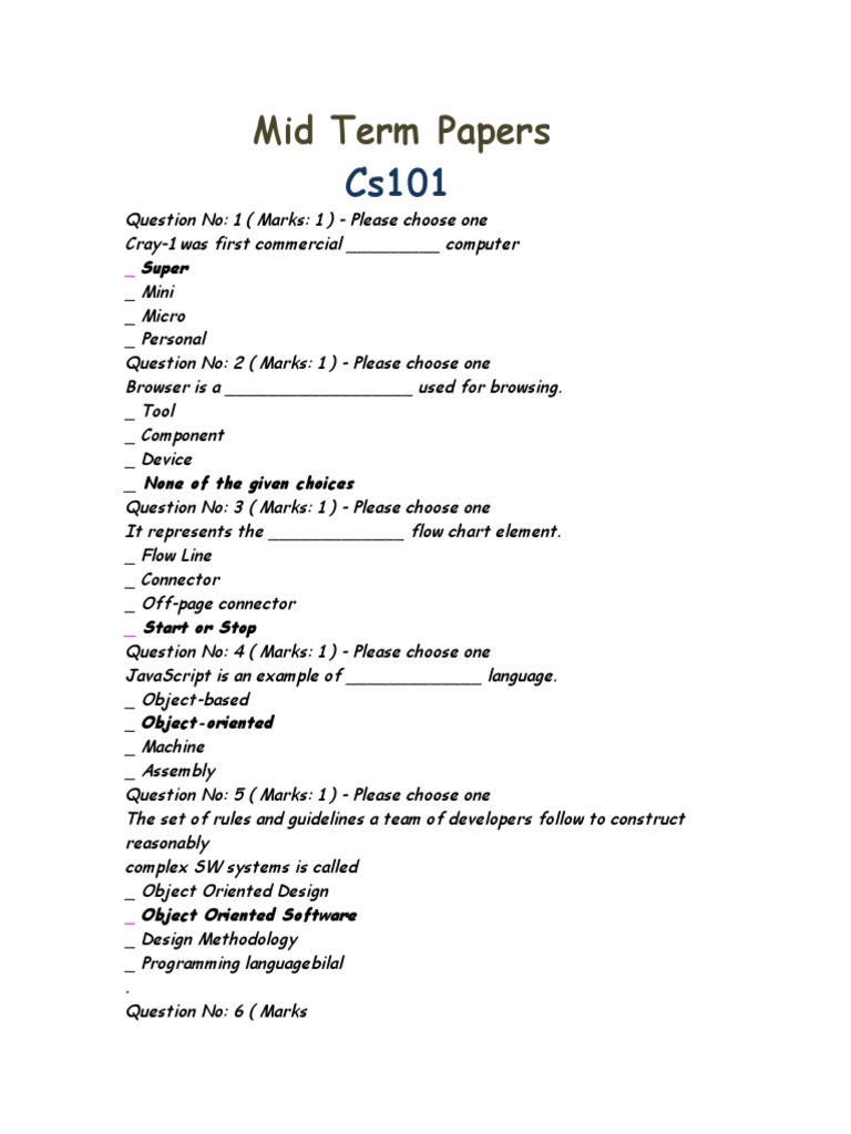 Cs101 Midterm Solved Paper | PDF | World Wide Web | Internet & Web