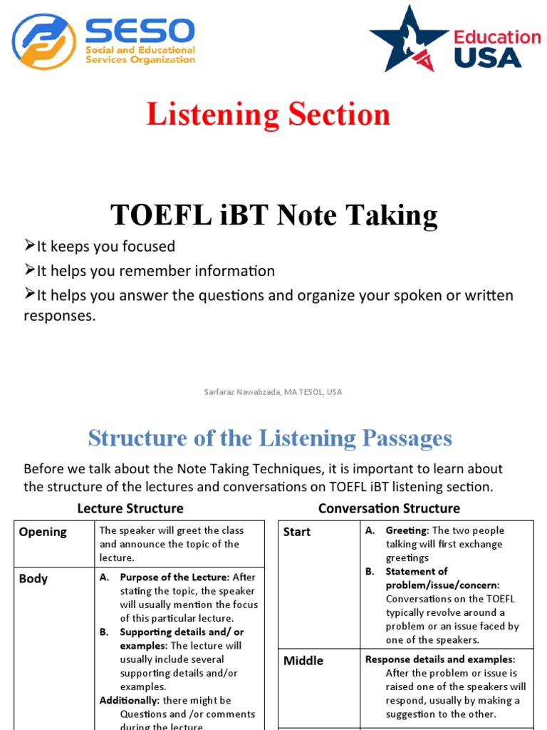 Note Taking TOEFL IBT Listening | PDF | Conversation ...