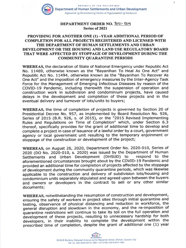 Department - Order - No.2021-009 - Additional 1 Year Completion | PDF