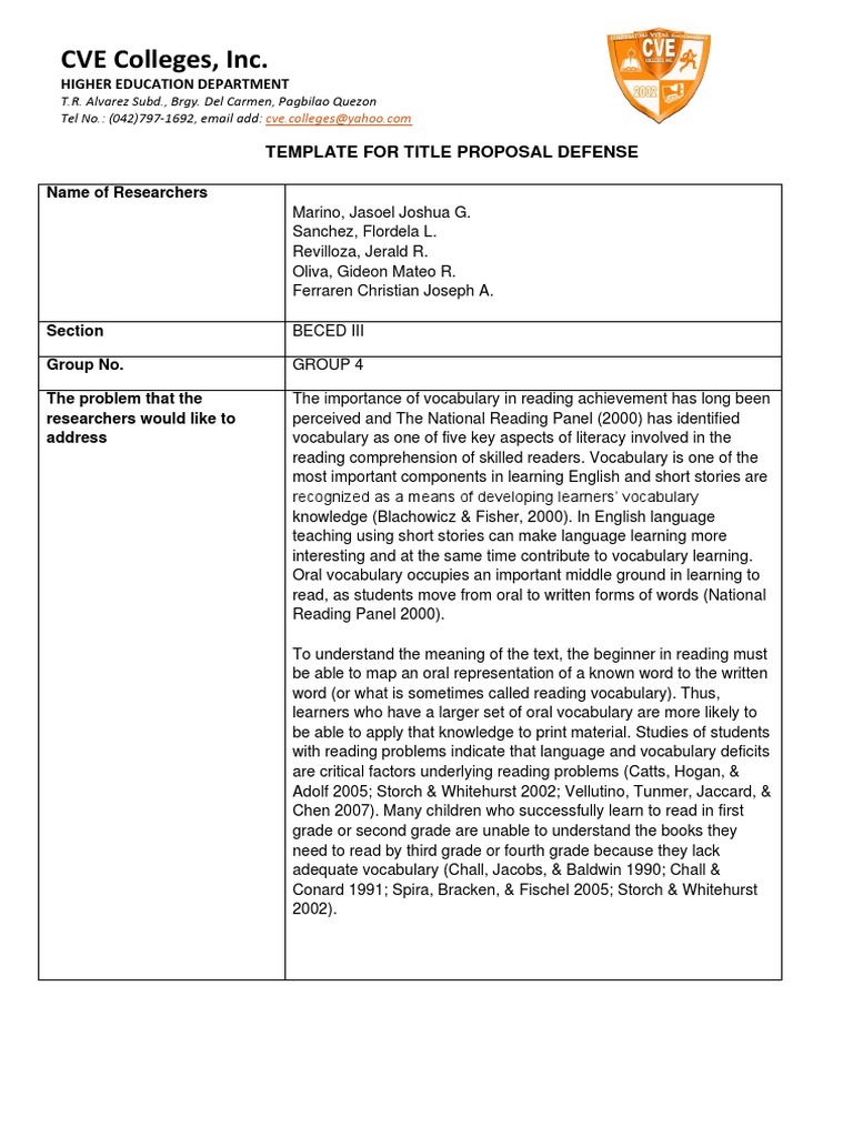 CVE Colleges, Inc.: Template For Title Proposal Defense | PDF ...
