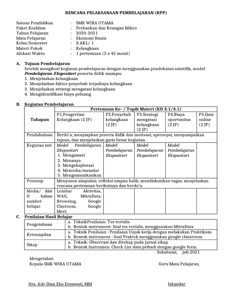 RPP Eko - Bis Kls X SMT 1 | PDF