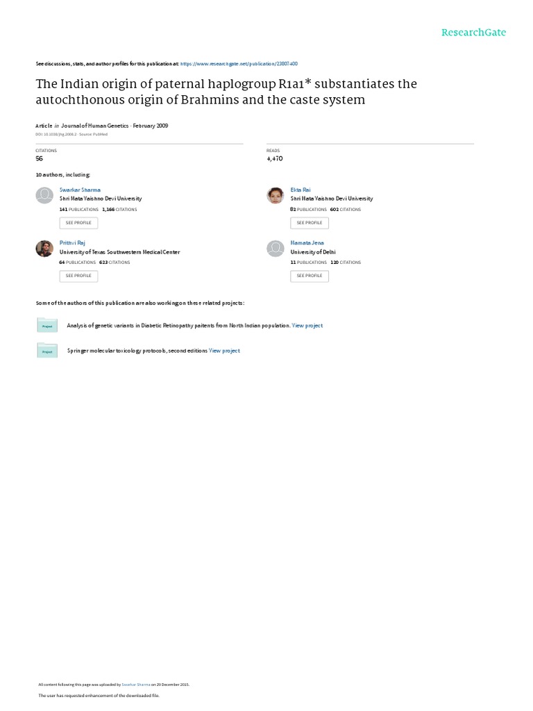 The Indian Origin of Paternal Haplogroup R1a1 Substantiates The ...