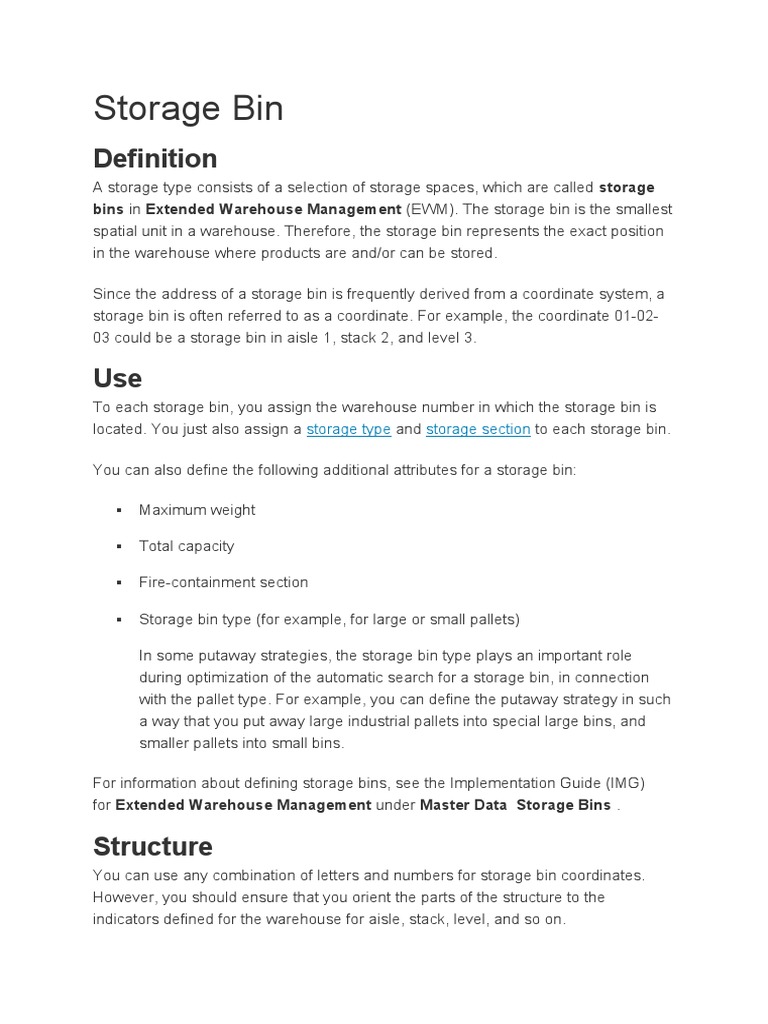 Storage Bin: Bins in Extended Warehouse Management (EWM) - The Storage ...