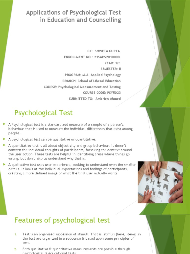 Application of Psychological Tests in Education Counselling | PDF ...
