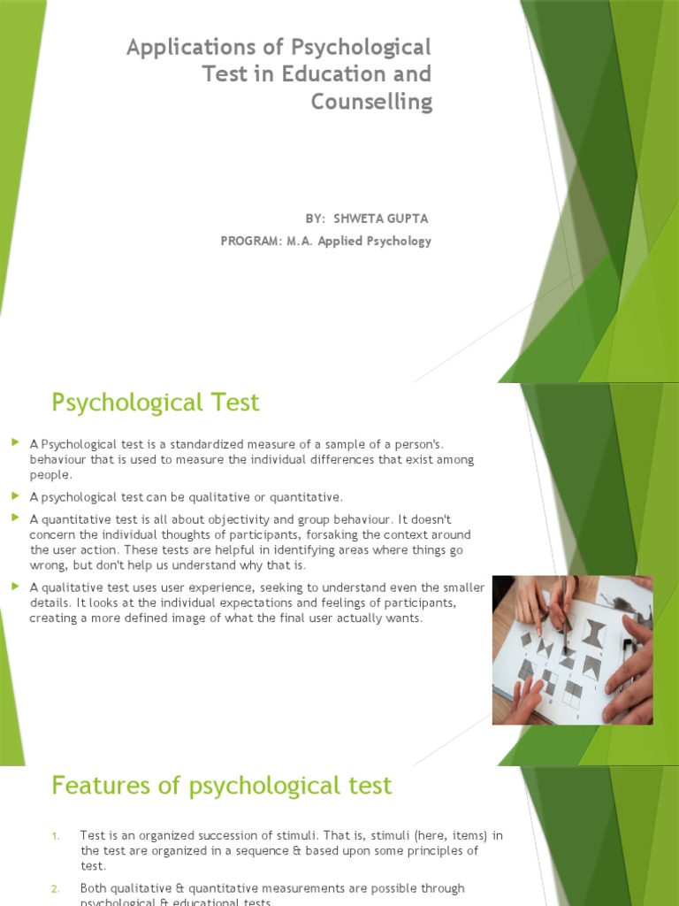 Applications of Psychological Test in Education and Counselling | PDF ...