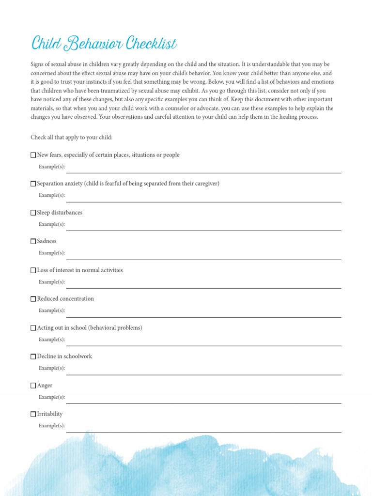 Child Behavior Checklist: Example(s) | PDF | Behavioural Sciences ...