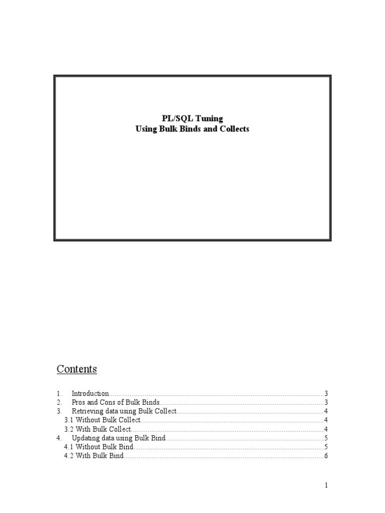 PL SQL Tuning Using Bulk Binds and Collects | PDF | Pl/Sql | Data