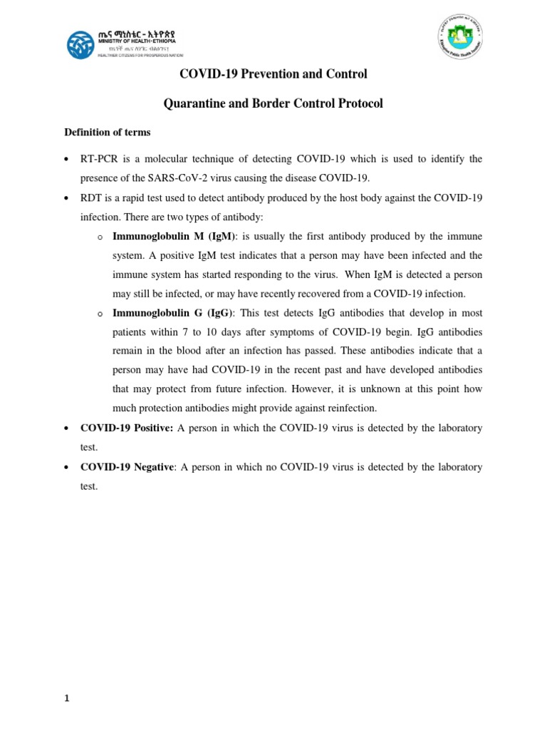 COVID-19 Prevention and Control Quarantine and Border Control Protocol ...