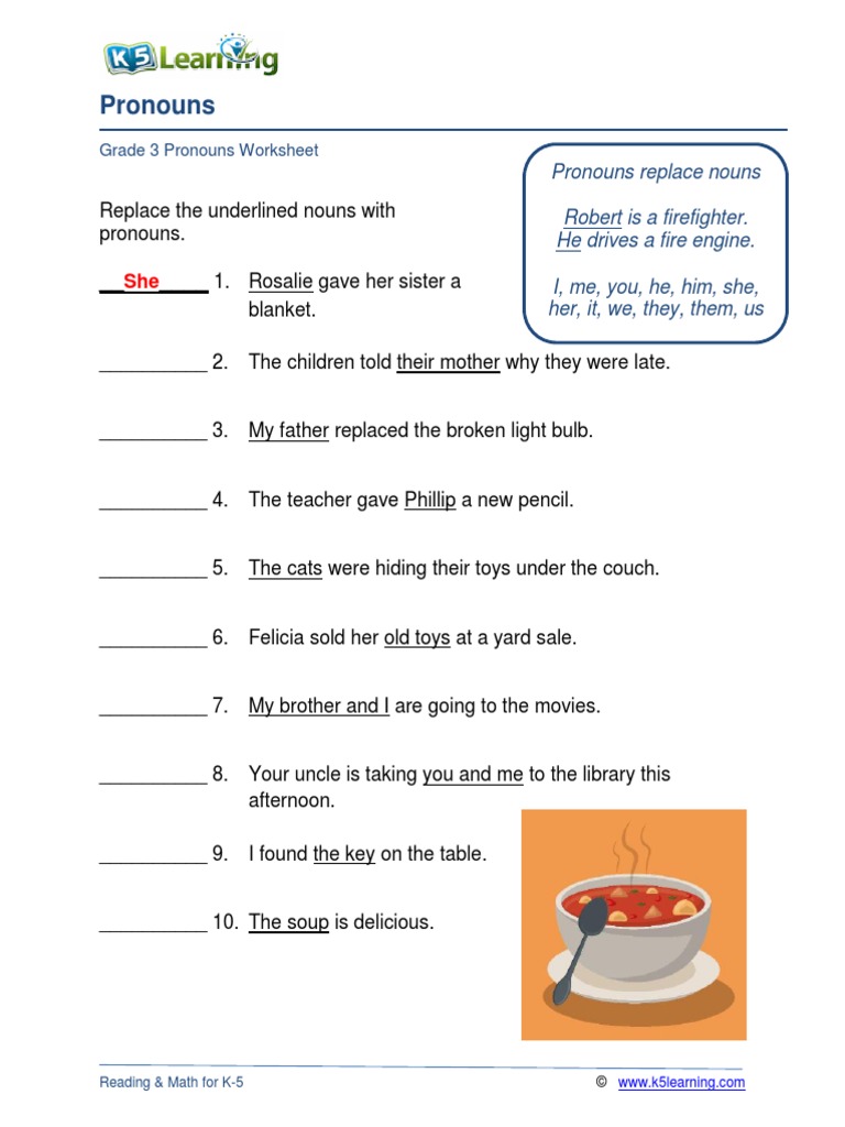 Grade 3 Pronouns Worksheet | PDF