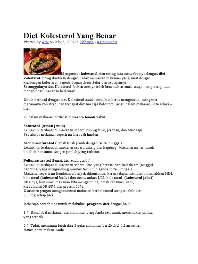 Diet Kolesterol Yang Benar | PDF