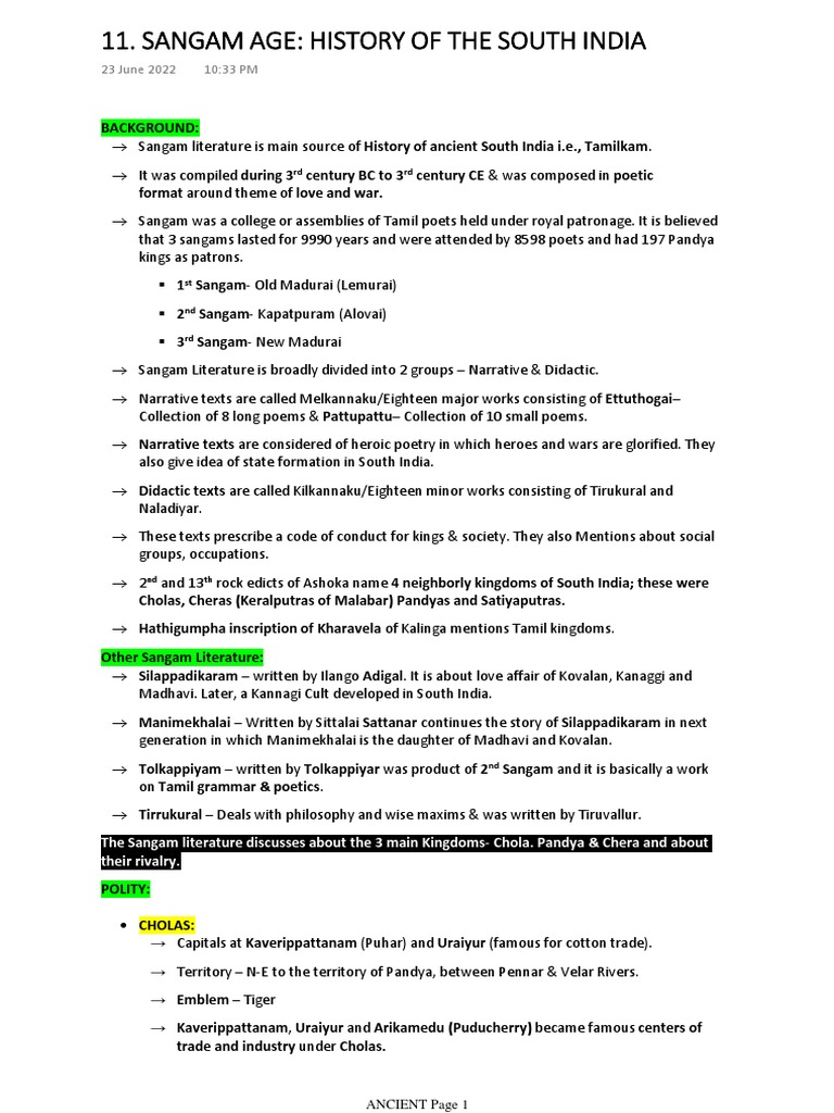 Sangam Age History of The South India | PDF | Tamils | Tamil Nadu