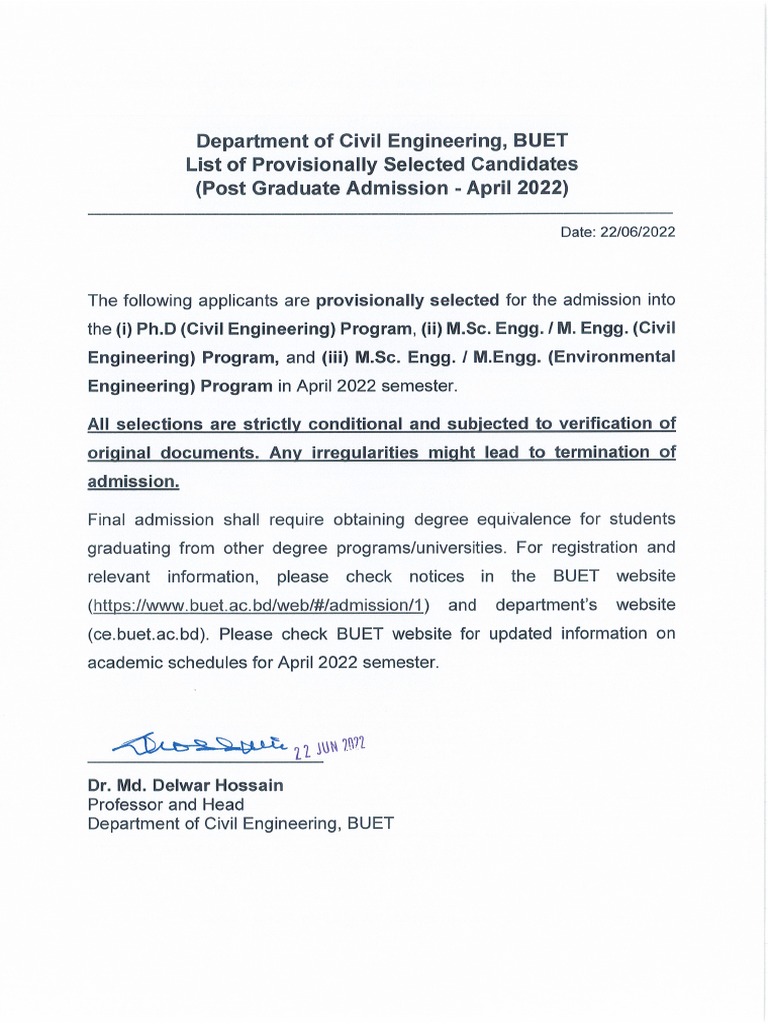 List of Provisionally Selected Candidates - CE - April - 2022 | PDF