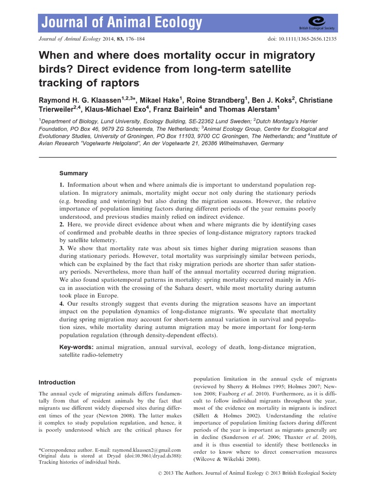When and Where Does Mortality Occur in Migratory Birds | PDF | Bird ...