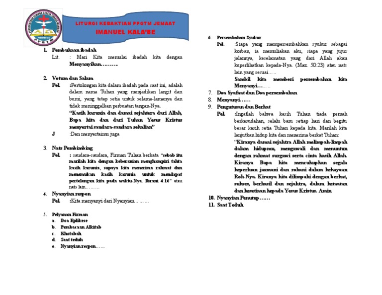 Liturgi PPGTM Jik | PDF | Agama & Spiritualitas
