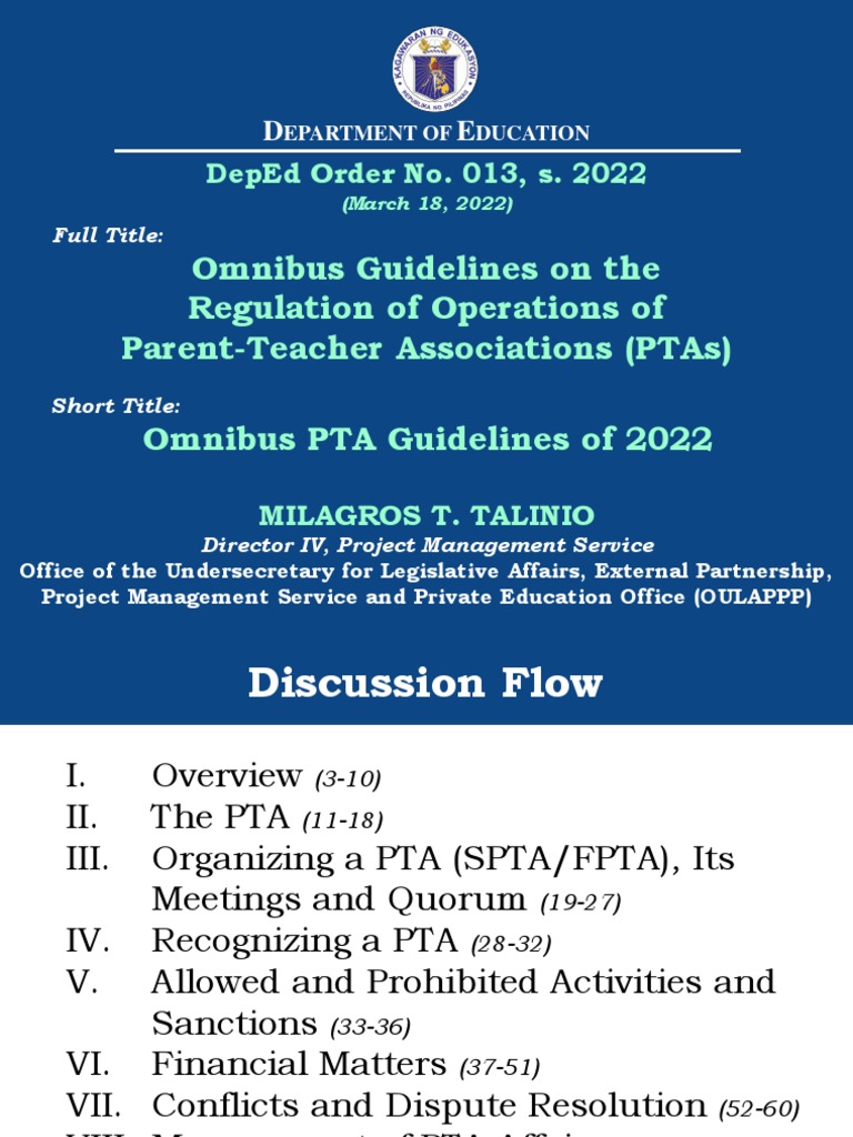 Omnibus Guidelines On The Regulation of Operations of Parent-Teacher ...