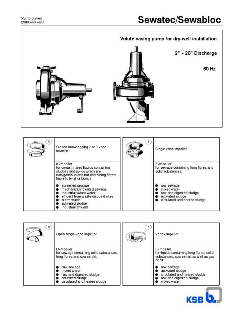 KSB Sewabloc Sewatec Charakterystyki | PDF | Pump | Chemistry