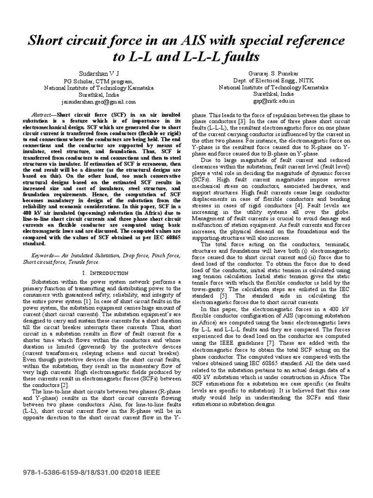 Short Circuit Force in An AIS With Special Reference To L-L and L-L-L ...